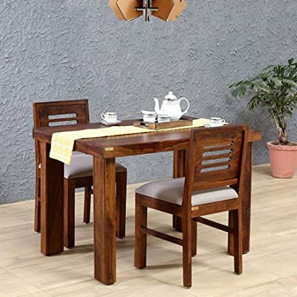 Sheesham Wood Dining Table with 2 Chairs for Living Room | Teak Finish ...