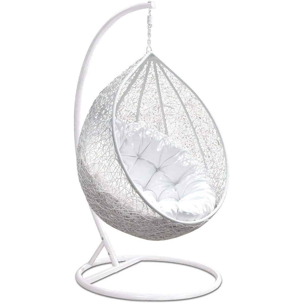 Wicker Rattan Egg Chair Swing with Stand White – Home Decor Lo